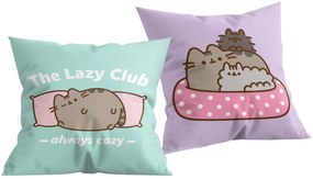 Oboustranný polštář kočička Pusheen - motiv The lazy club - 40 x 40 cm