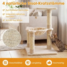 Costway 64 cm Škrabací sloupek Sledovací místo Houpací síť Sisal