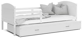 Dětská postel MATYAS P2 90x200 cm s bílou konstrukcí v bílé barvě s přistýlkou