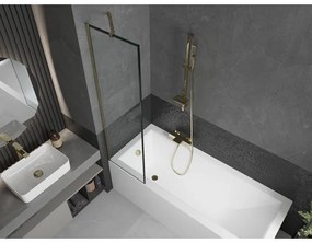 Mexen Next, vanová zástěna 1-křídlová 50 x 150 cm, fixní křídlo, 6 mm čiré sklo s černým vzorem, zlatý profil, 895-050-000-00-70-50