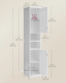 Vysoká koupelnová skříňka s LED osvětlením Vasagle Asmi 40 cm bílá