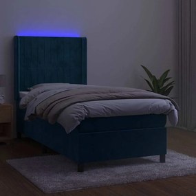 Box spring postel s matrací a LED tmavě modrá 80 x 200 cm samet 3139653