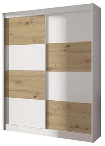 Šatní skříň Tigra - 150x215x61 cm (bílá, dub artisan)