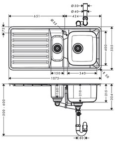 Hansgrohe S41 - S4111-F540 Vestavěný dřez 340/150/400 s odkapávačem, nerezová ocel 43342800