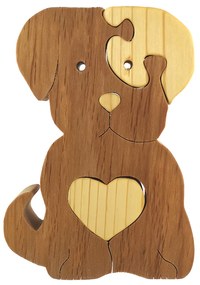 AMADEA Dřevěné puzzle pes, masivní dřevo dvou druhů dřevin, 11x15x3 cm