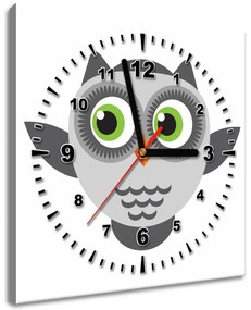 Gario Obraz s hodinami Šedá sovička se zelenými očky Rozměry: 30 x 30 cm