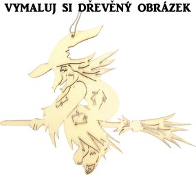 AMADEA Dřevěný obrázek k vymalování čarodějnice 13 cm