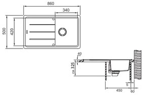 Franke Basis BFG 611-86 Granitový dřez s odkapem oboustranné provedení, 86x50cm, bílá led, 114.0494.912