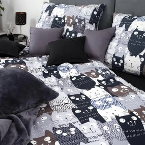 SCANquilt povlečení KLASIK DESIGN multi cats šedočerná 140 x 200/70 x 90 cm