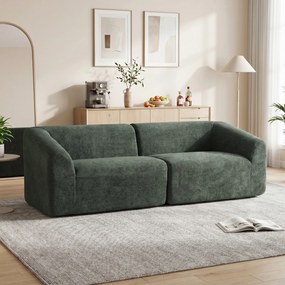 HOMCOM 3-místná pohovka z čenilu 225 cm, moderní čalouněná obývací pohovka s širokým sedákem, polštáře s pružinovým jádrem, tmavě zelená