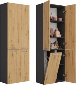 Koupelnový sloupek s košem na prádlo NEL 1K DD antracit/dub artisan