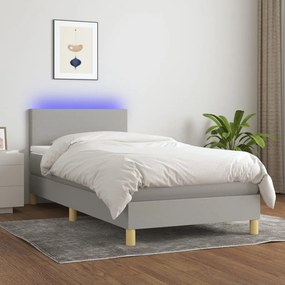 Box spring postel s matrací a LED světle šedá 100x200 cm textil,  3133533
