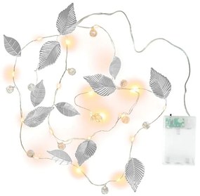Osvětlení perly a stříbrné listy, 20 LED, teplá bílá