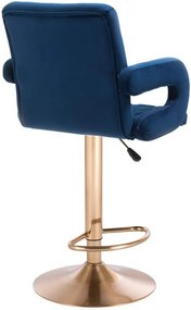 LuxuryForm Barová židle  BOSTON VELUR na zlatém talíři - modrá