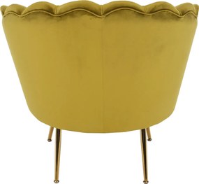 Křeslo ve stylu Art-deco, hořčicová Velvet látka/gold chrom-zlatý, NOBLIN