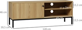 HOMCOM TV Stojan - Max. 50 Palců - 3 Úložné Prostory - 2 Otvory pro Kabely s Posuvnými Dveřmi - rozměry 120L x 39.5W x 46H cm