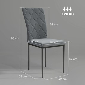 Sada 4 jídelních židlí HOMCOM s opěradlem, sametový vzhled, čalouněná židle se ocelovými nohami, moderní židle do obývacího pokoje pro jídelnu, tmavě…