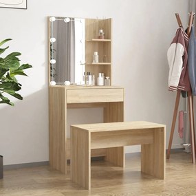 vidaXL Toaletní stolek sada s LED dub sonoma kompozitní dřevo