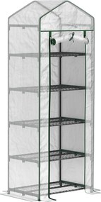 Skleník Outsunny s rolovacím dveřmi, policemi, zimní ochrannou ocelovou konstrukcí, skleník pro balkon, zahradu, dům na rajčata 69 x 49 x 193 cm, skle