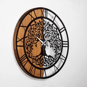 Wallexpert Dekorativní nástěnné dřevěné hodiny Wooden Clock - 64, Ořech, Černá