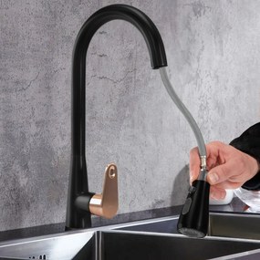 Rea Mild, stojánková kuchyňská baterie, černá matná-růžové zlato, REA-B4801