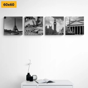 Set obrazů historické památky v černobílém provedení Varianta: 4x 40x40