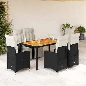 7dílný zahradní bistro set s poduškami černý polyratan 3277130