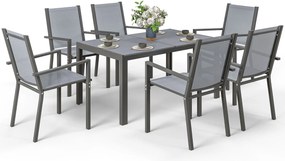 Outsunny Sada zahradního nábytku pro 6 osob, venkovní lounge set, ocelové rámy, stohovatelné židle, vysoké opěrky hlavy, šedá