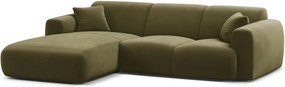 Khaki sametová rohová pohovka (levý roh/s lenoškou) Molino – Micadoni