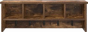 věšák, nástěnný, 4 poličky, háčky, kompozitní dřevo, 26x75x16 cm, kouřový dub, Dekorino TK20260021