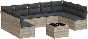 10dílná zahradní sedací souprava podušky světle šedá polyratan 3218082