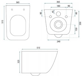 Rea Dexter, závěsná WC mísa Rimless Tornado 515x365x350 mm + WC sedátko z duroplastu, bílá lesklá, REA-C1278