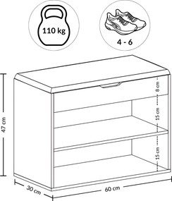 Botník bílý se sedákem LEVA, 60 x 30 x 47 cm - béžový