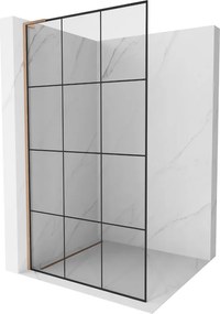 Mexen Kioto L, sprchová zástěna Walk-In 100 x 200 cm, 8mm čiré sklo černý vzor, ​​měděný matný profil, 800-100-103-65-77