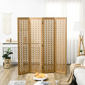 HOMCOM Dřevěný mřížkový dělicí panel, skládací příčka 4 panely, přírodní dřevo 160 x 170 cm