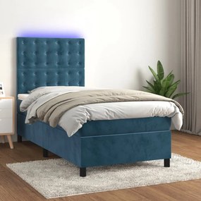 Box spring postel s matrací a LED tmavě modrá 80 x 200 cm samet 3136333