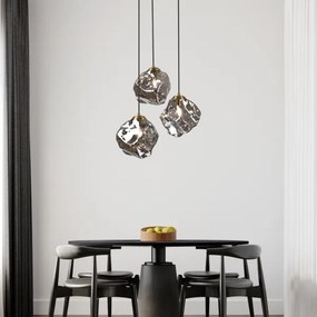Lustr na lanku CRISTAL 3xE14/15W/230V mosaz/kouřová černá