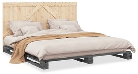 Rám postele s čelem šedý 200 x 200 cm masivní borové dřevo