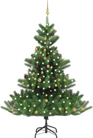 vidaXL Umělý vánoční stromek normandská jedle LED a koule zelený 240cm [3077562] Barva: zlatá