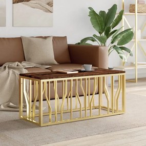 Konferenční stolek zlatý nerezová ocel a recyklované dřevo - Default Title