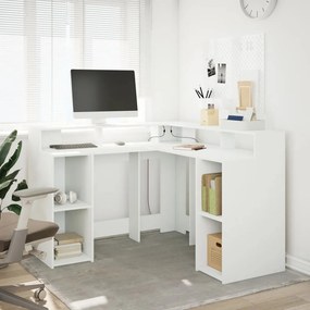 Psací stůl s LED světly bílý 130 x 130 x 91 cm kompozitní dřevo 3309447