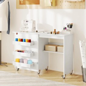 Costway Pojízdný skládací šicí stolek s úložnými boxy, bílý