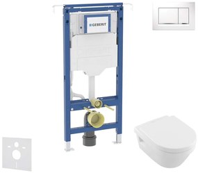 Geberit Duofix - Set předstěnové instalace, klozetu a sedátka Villeroy Boch, tlačítka Sigma20, DirectFlush, SoftClose, CeramicPlus, bílá/chrom SANI11CK3105