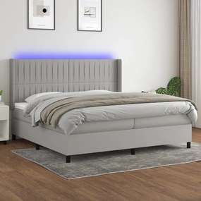 Box spring postel s matrací a LED světle šedá 200x200 cm textil 3138501
