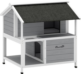 PawHut Venkovní domek pro kočky, úkryt pro kočky pro venkovní použití, vodotěsný, odklopná střecha, smrkové dřevo, 80 x 93 x 95, šedý