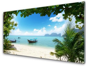 akrylový obraz Moře Loďka Krajina 125x50 cm