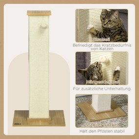 PawHut škrabadlo pro kočky 38L x 38W x 80H cm stabilní a bezpečné se škrabací deskou hracími míčky ze sisalu dub krémově bílý úspora místa | Aosom.de