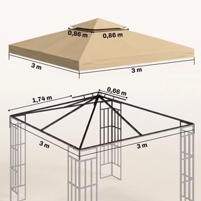 Outsunny Náhradní Střecha pro Zahradní Altán 3 x 3 m Béžová