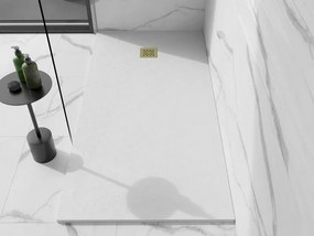 Mexen Stone+, obdélníková vanička z minerálního kompozitu 200 x 100 cm, bílá, zlatá lesklá krytka, 44101020-G