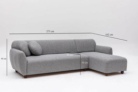 Designová rohová sedačka Jamiya 273 cm světle šedá - pravá